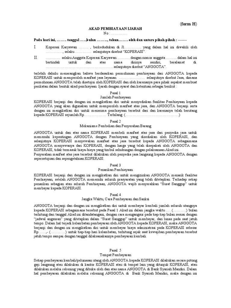 Akad Ijarah Form H | PDF