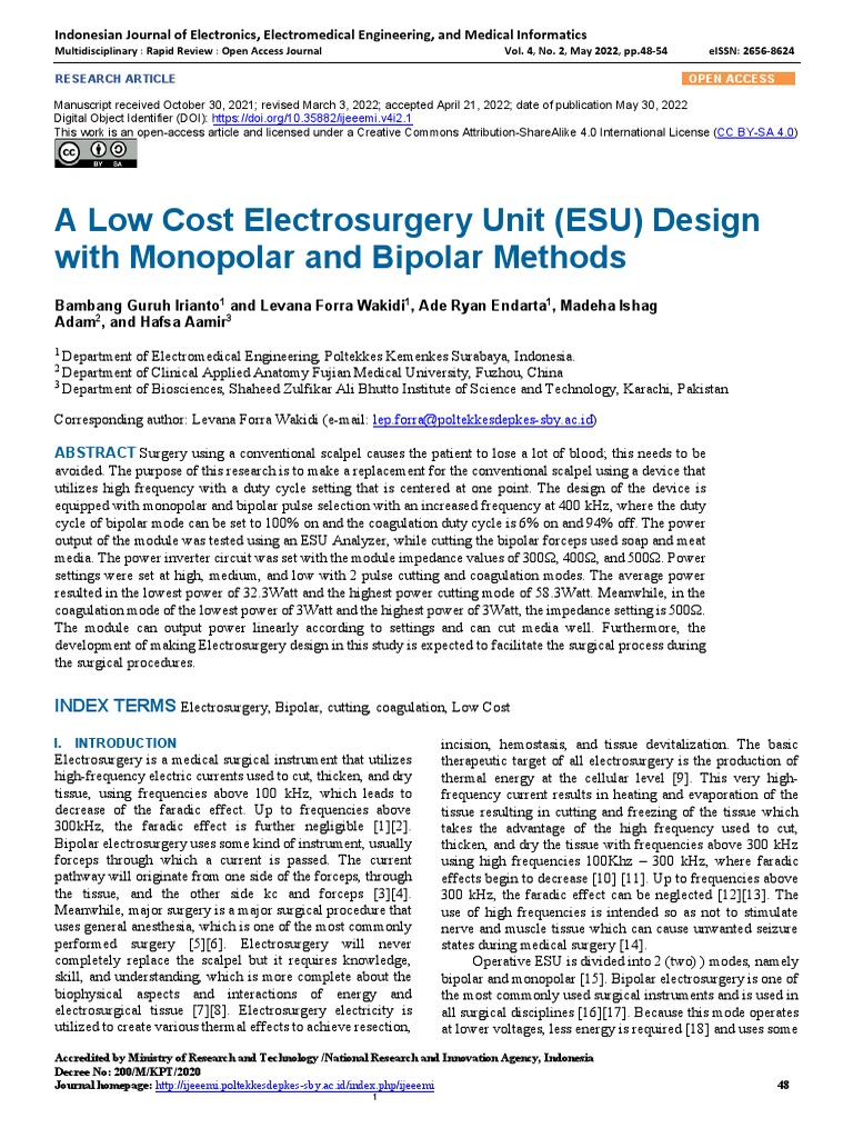 ALow Cost Electrosurgery Unit (ESU) Design With Monopolar and Bipolar ...