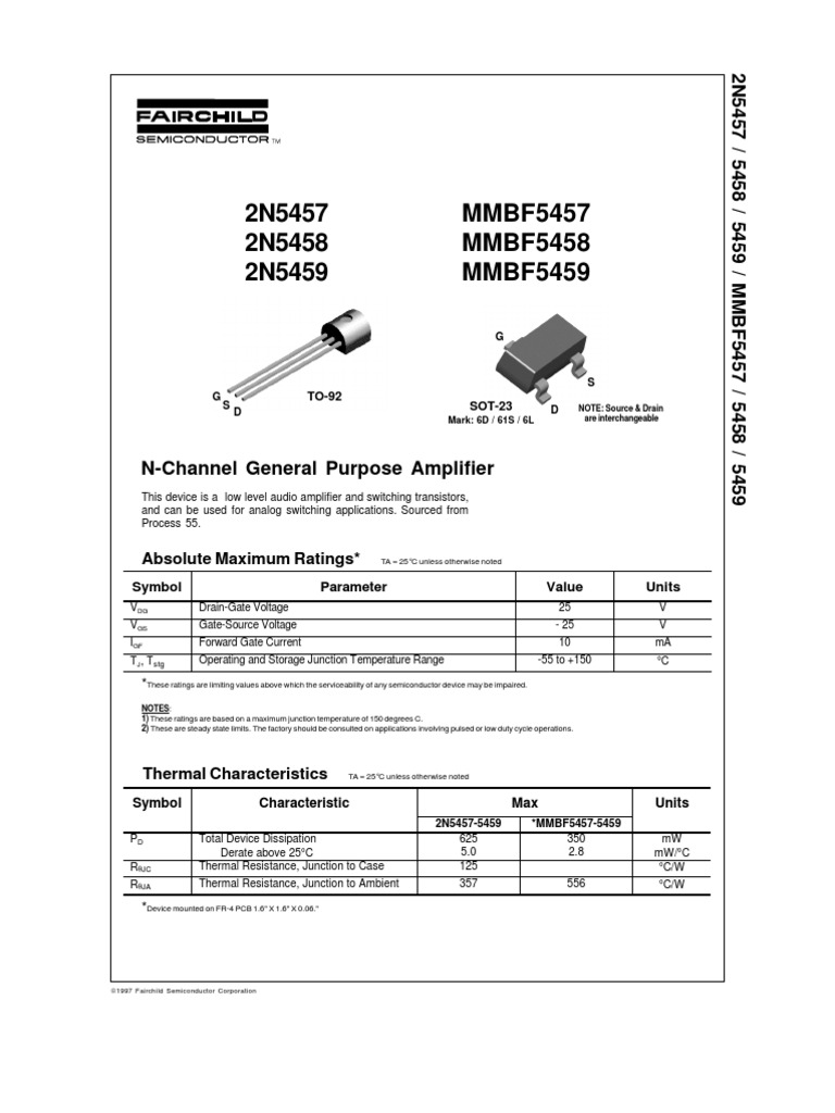Data Sheet 2n5457 Jfet | PDF | Field Effect Transistor | Amplifier