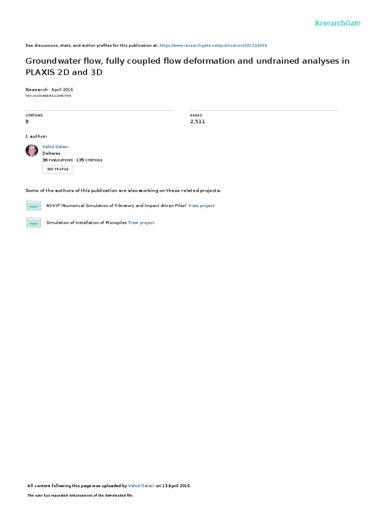 Flow and Consolidation Implementation in Plaxis - Galavi - Groundwater ...