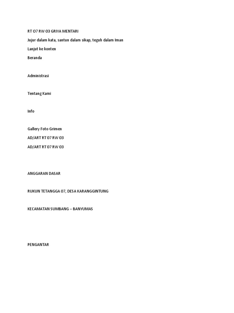 AD/ART RT 07 Karanggintung Banyumas | PDF