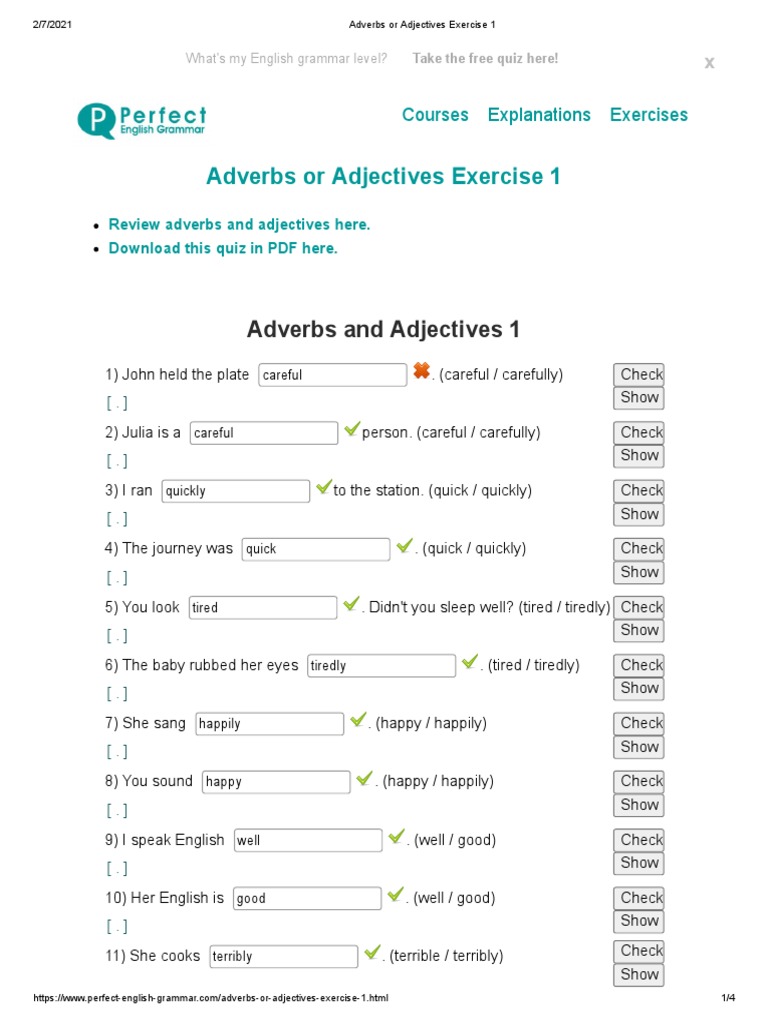 Adverbs or Adjectives Exercise 1 | PDF | Adverb | English Grammar