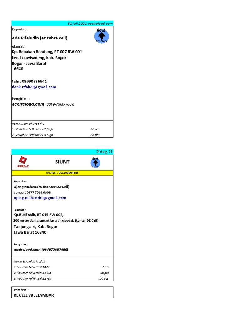 Format Cetak Data Pembeli Produk ACELRELOAD - COM Website | PDF