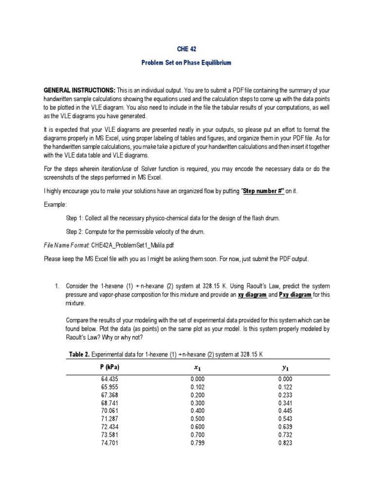 CHE 42 - Problem Set 1 - Phase Equilibrium | PDF | Applied And Interdisciplinary Physics | Chemistry
