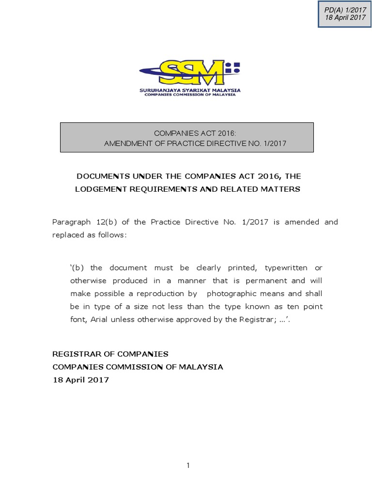 Amendment to Practice Directive No. 1/2017 | PDF