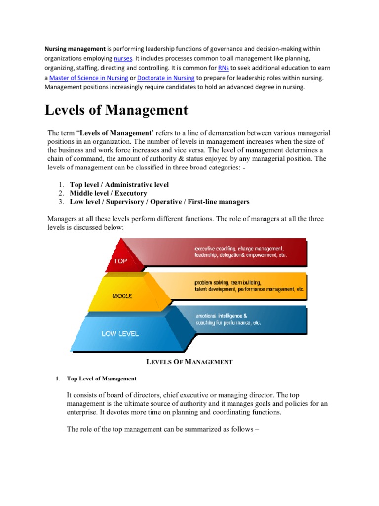 Nursing Management Is Performing Leadership Functions of Governance and ...