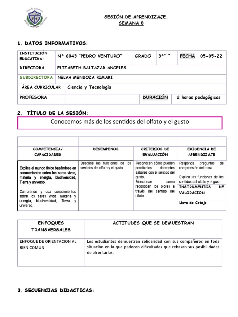 Sesion de Ciencia y Tec Sentidos Del Gusto y Del Olfato 2022 | PDF ...