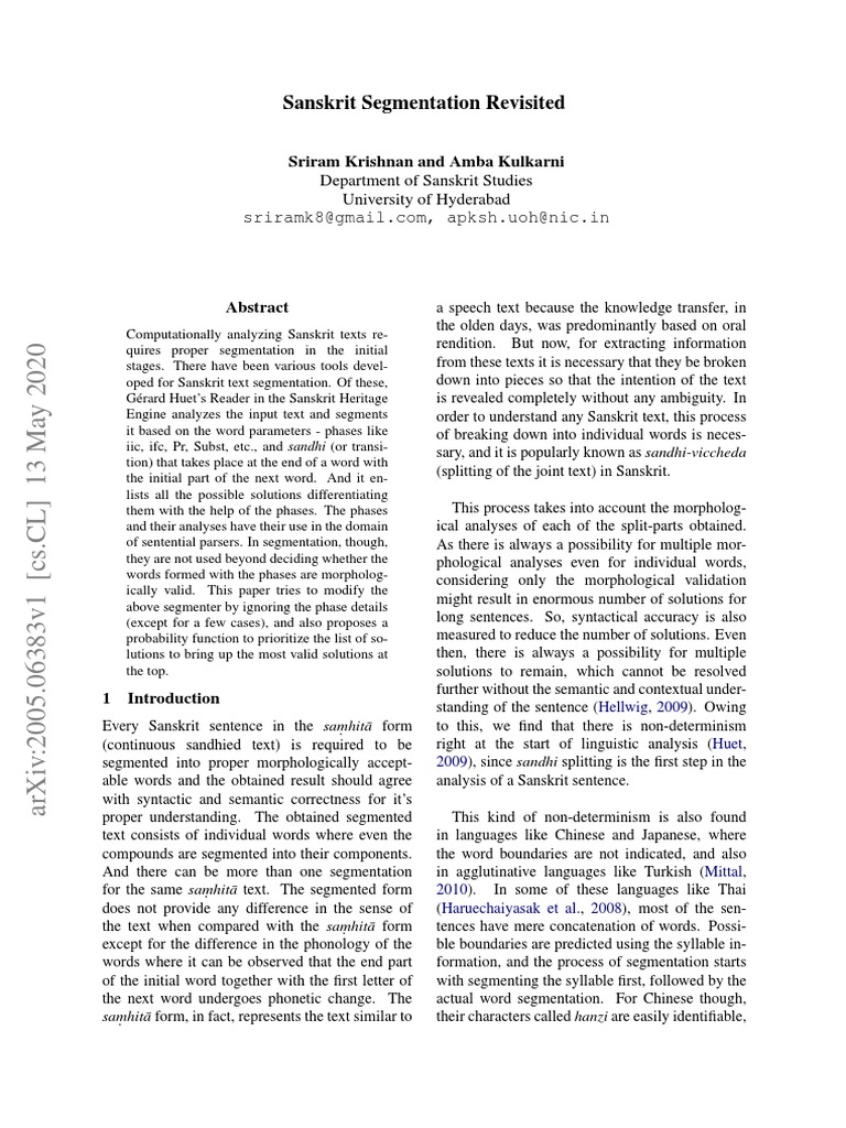 Compound Sanskrit Segmentation Revisited | PDF | Parsing | Word