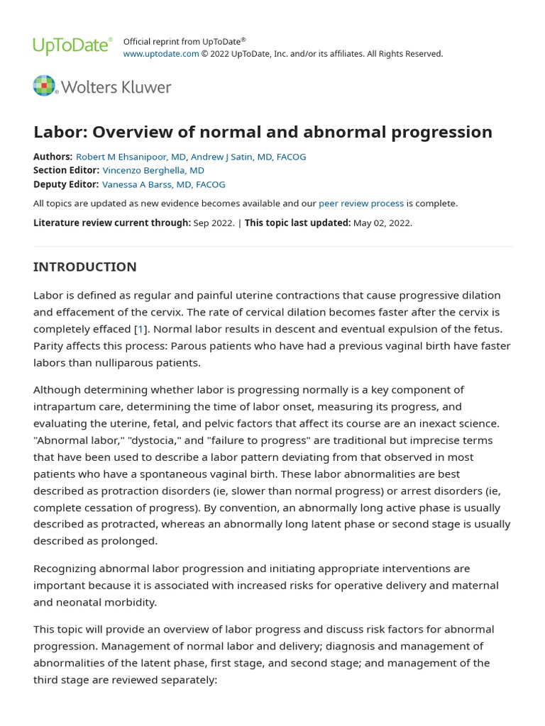 Labor Overview of Normal and Abnormal Progression | PDF | Childbirth ...