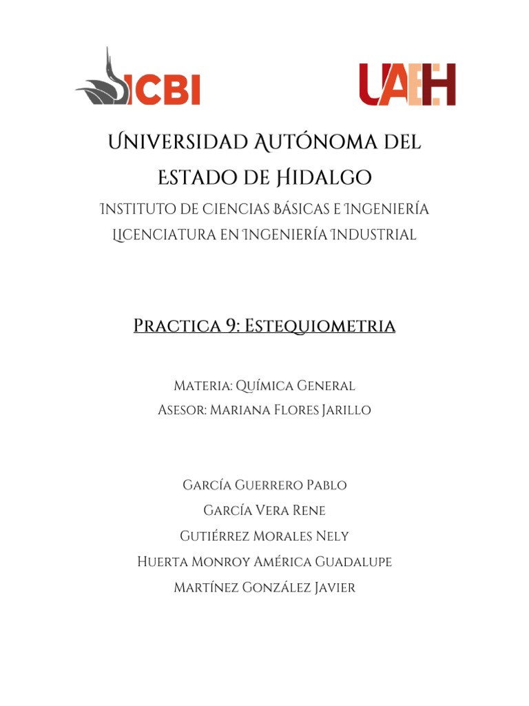 Practica 9 Estequiometria Pdf Concentración Estequiometría