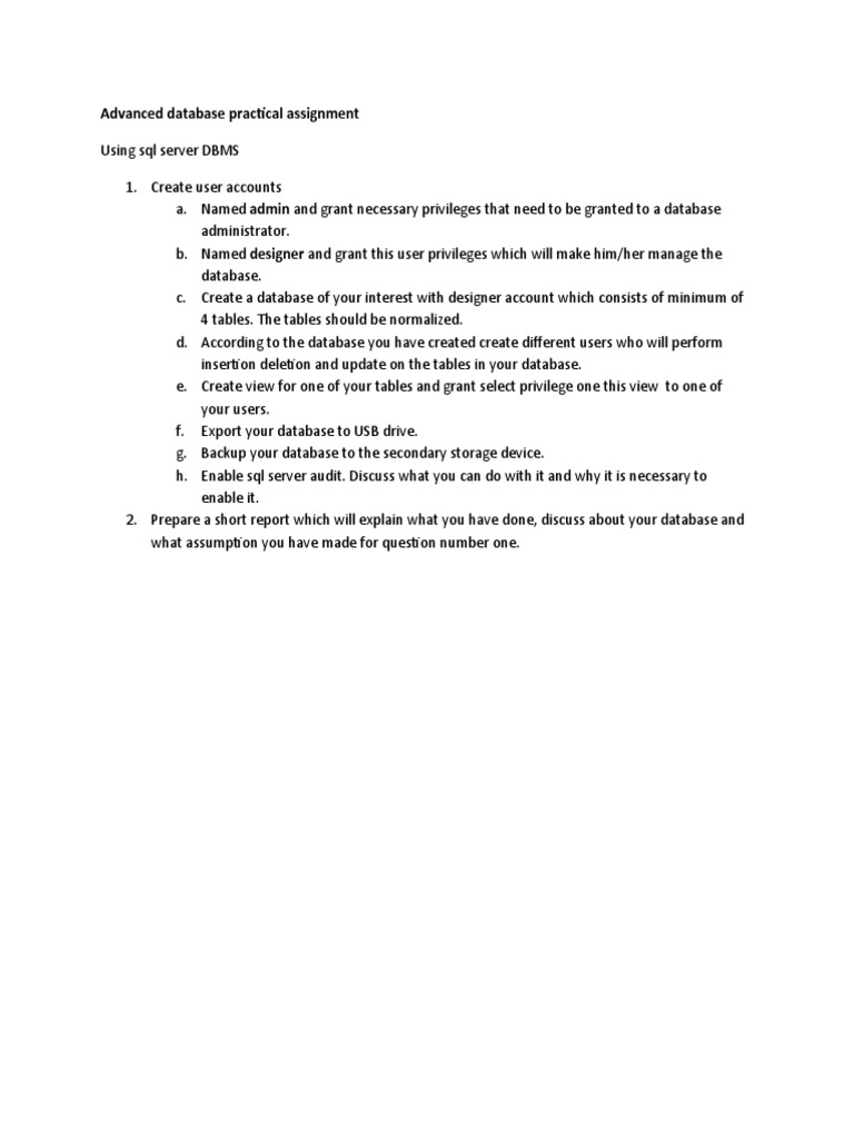 Advanced Database Practical Assignment | PDF