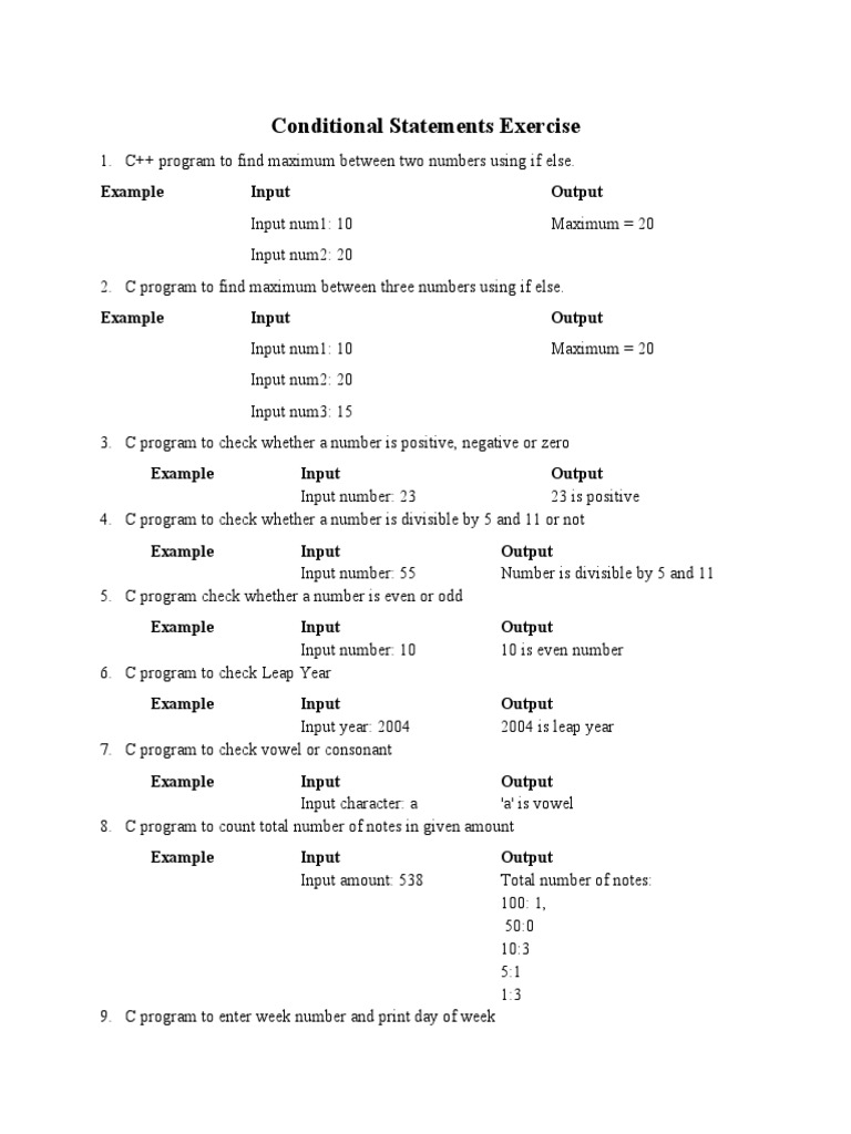 C conditional statements exercises | PDF | Triangle C conditional statements exercises | PDF | Triangle