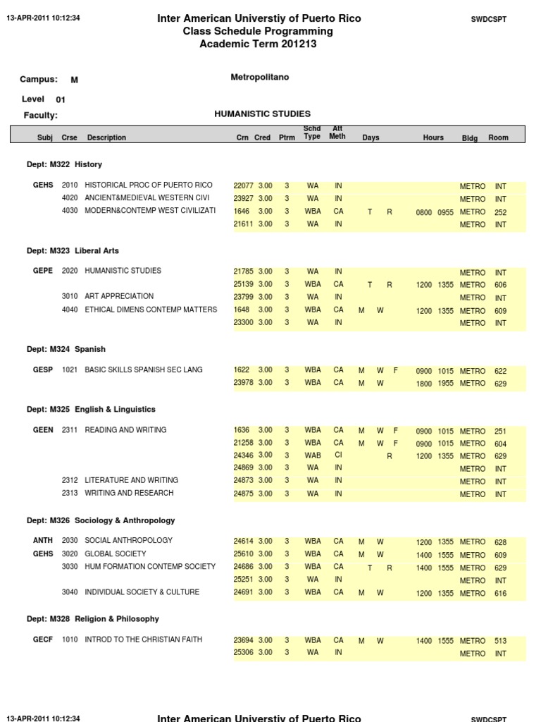 Inter American University Class Schedule | PDF | Psychology | Academia