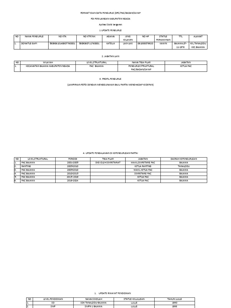 FORMAT ISIAN DATA PENGURUS Solid Bergerak | PDF