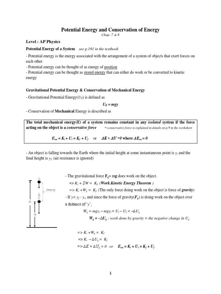 Apchap7and8 PEandConservationofE1718 | PDF | Force | Potential Energy