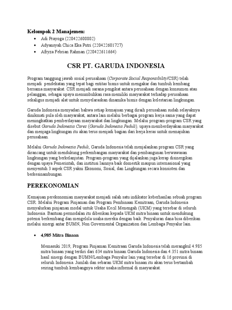 CSR Garuda Indonesia: Pemberdayaan Masyarakat dan Lingkungan | PDF