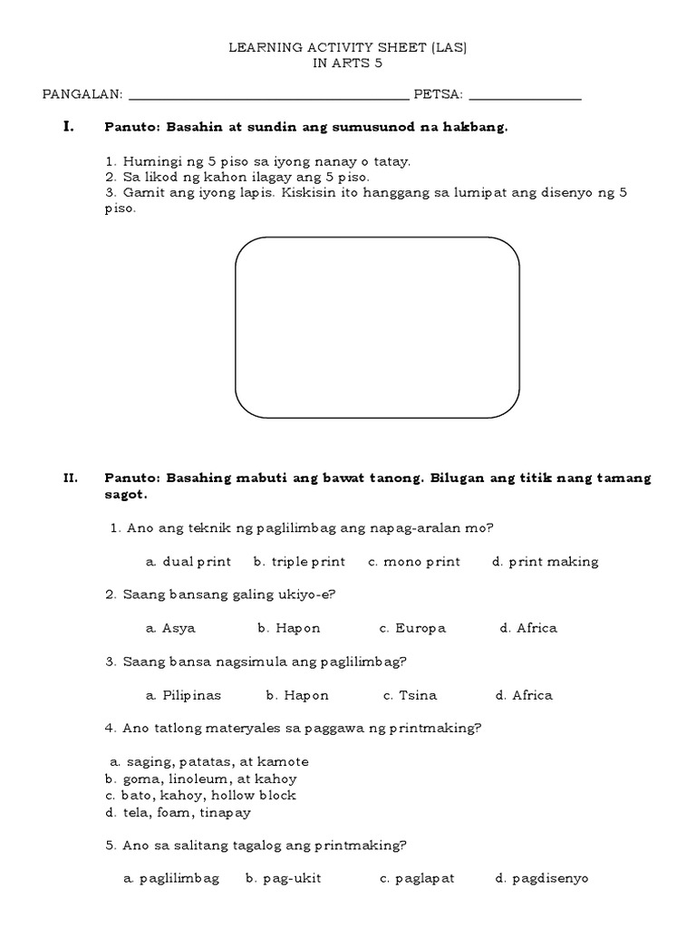 Learning Activity Sheet Arts 5 | PDF
