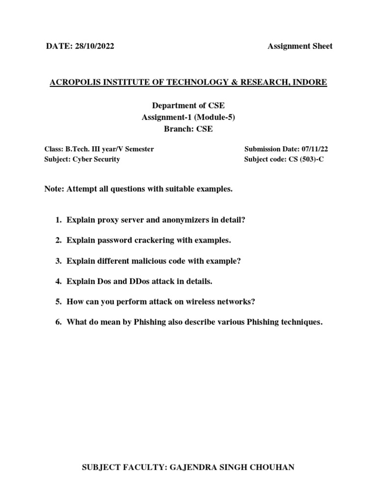 Cyber Security Cs (503) - Assignment-1 | PDF