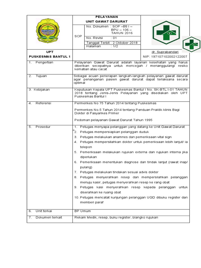 Sop Pelayanan Gawat Darurat | PDF