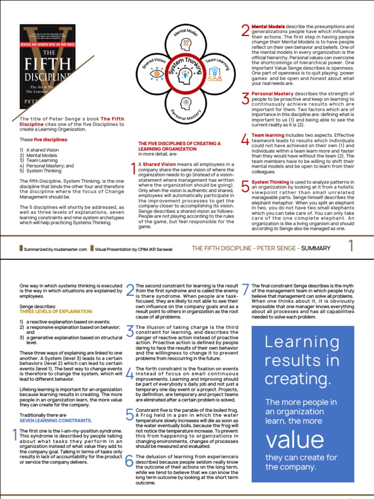 The Fifth Discipline - Peter Senge - Summary | PDF | Behavioural ...