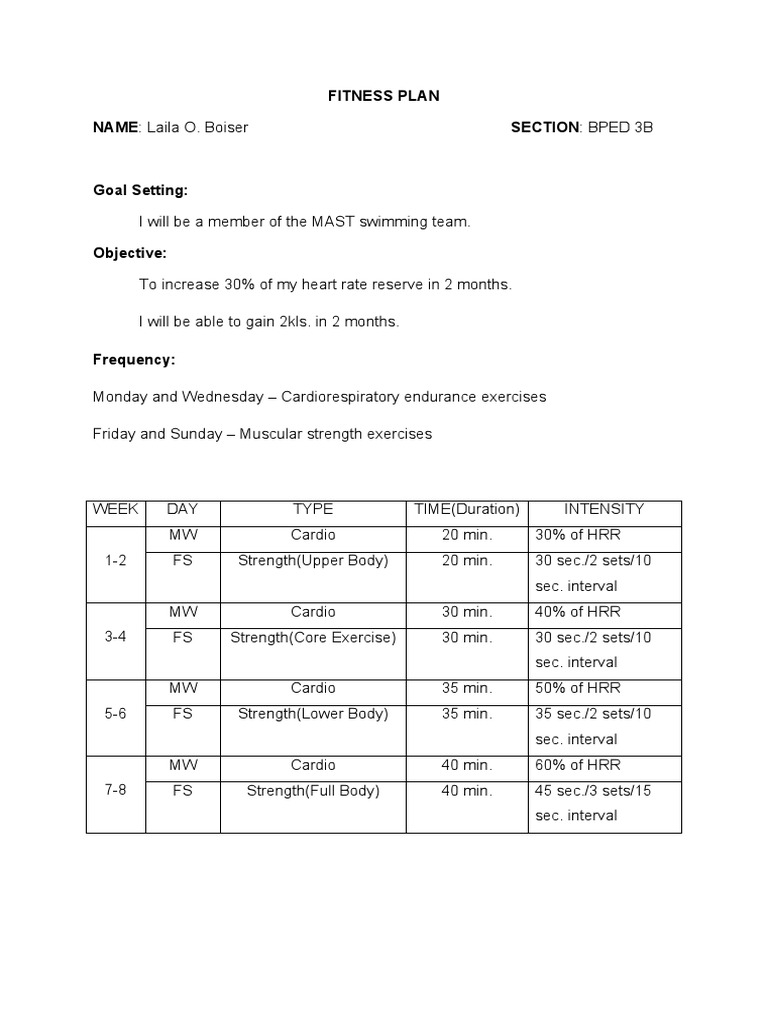 Sample Fitness Plan | PDF