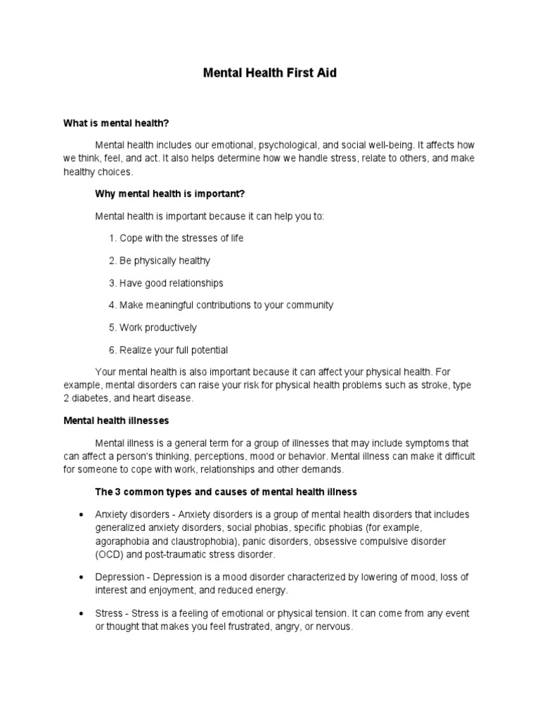Mental Health First-Aid | PDF | Anxiety Disorder | Mental Health