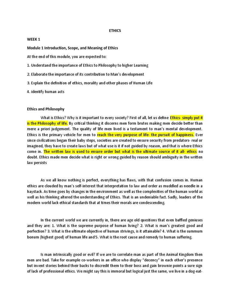Week 1 - ETHICS | PDF | Morality | Science