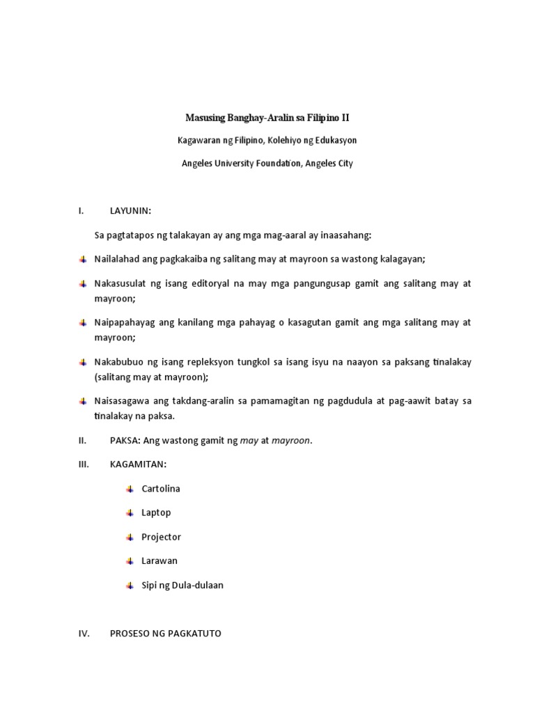 Masusing Banghay Aralin Sa Filipino II | PDF