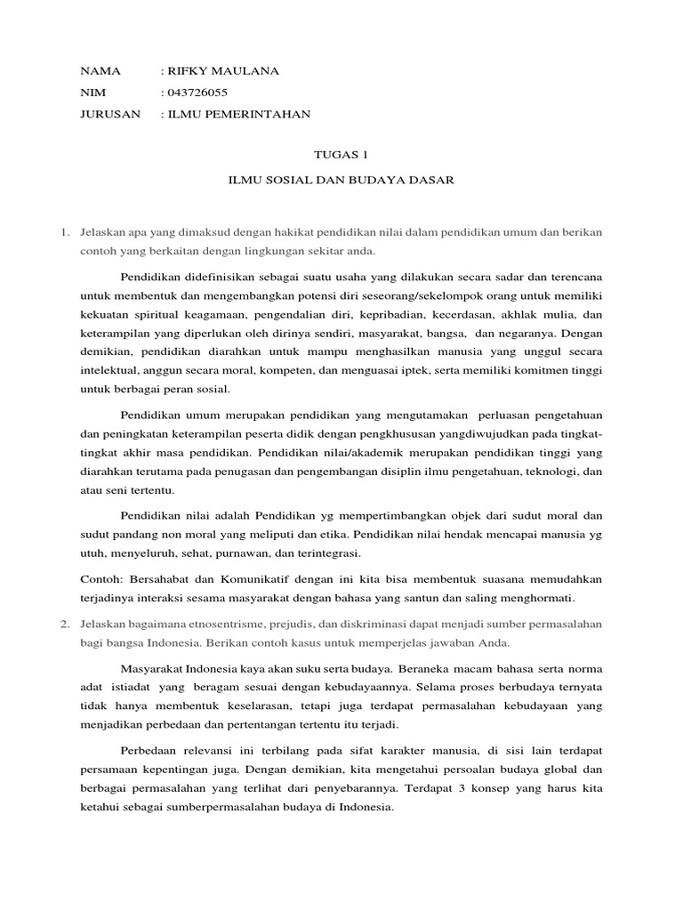 Tugas 1 Ilmu Sosial Dan Budaya Dasar | PDF | Kesehatan Holistik