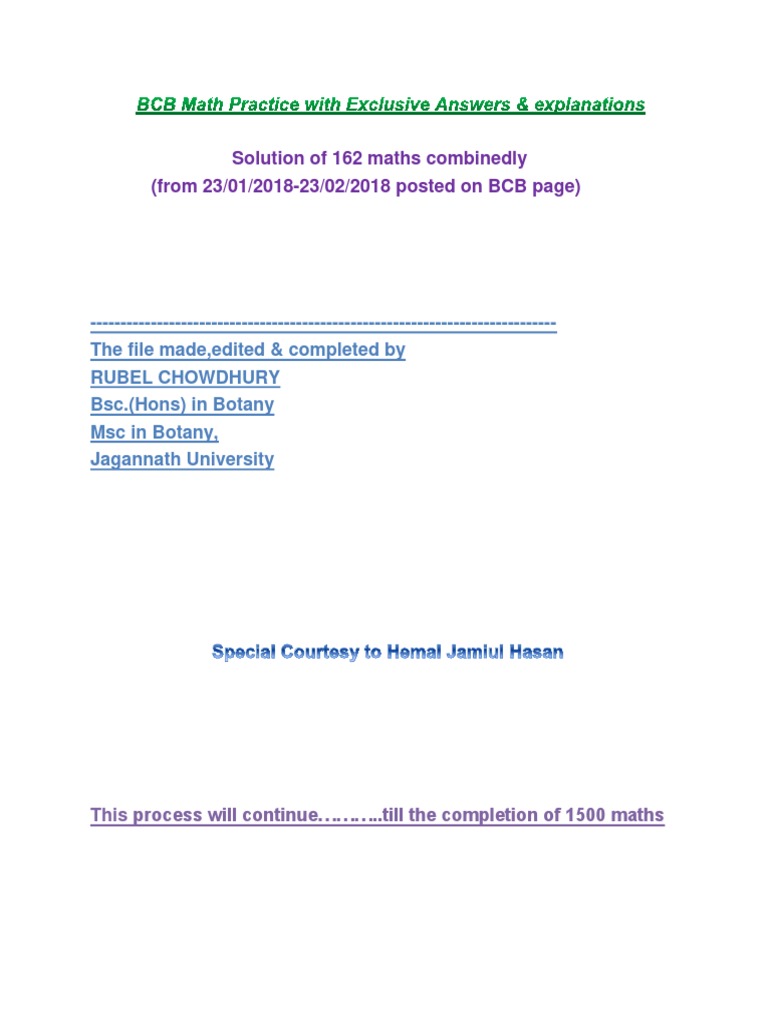 BCB Practice Math With Exclusive Solutions Part 01, Part-02 & Part-03 ...