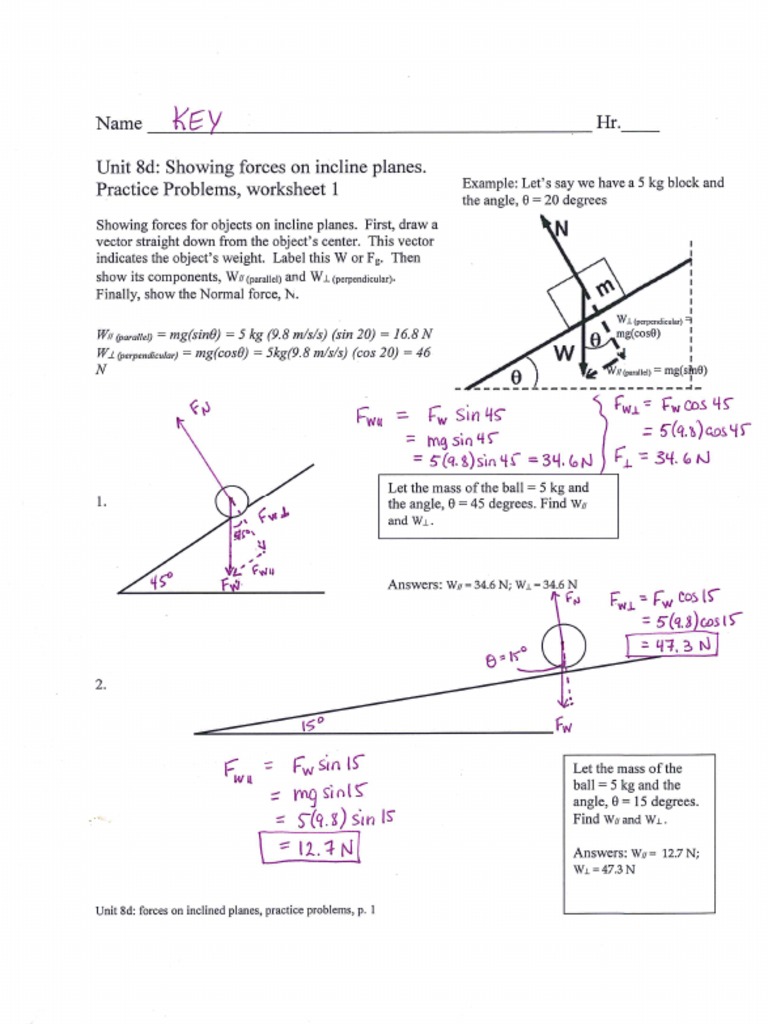 Inclined Plane Problems Key | PDF