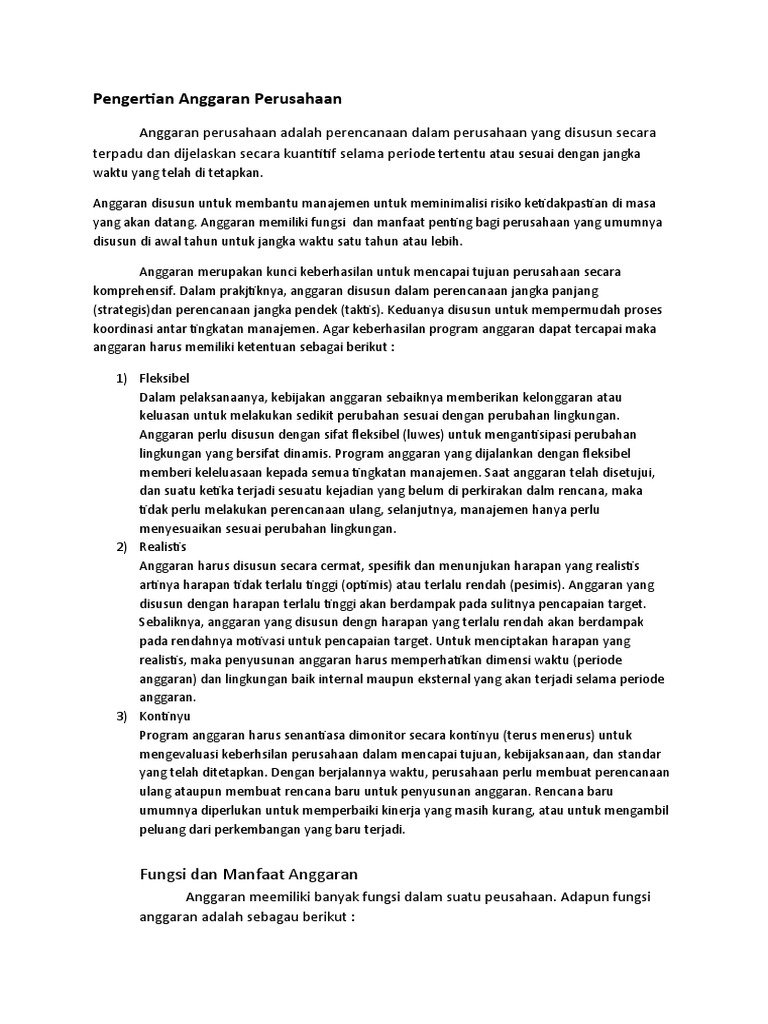 Pengertian Anggaran Perusahaan | PDF