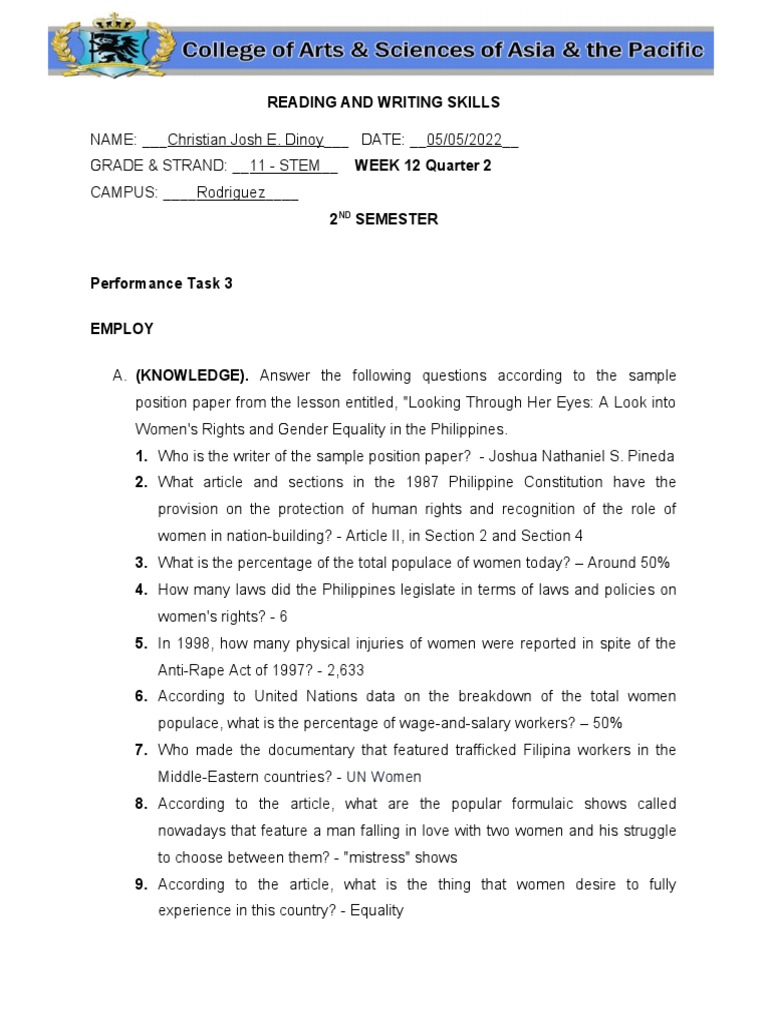 wvtxhv59b - Reading & Writing Skills Performance Task 3 | PDF | Applied Ethics | Human Rights