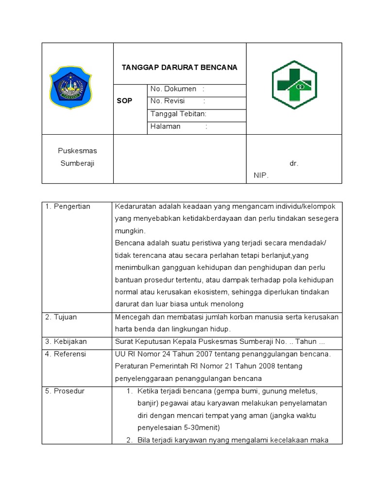 Sop Penanggulangan Bencana | PDF