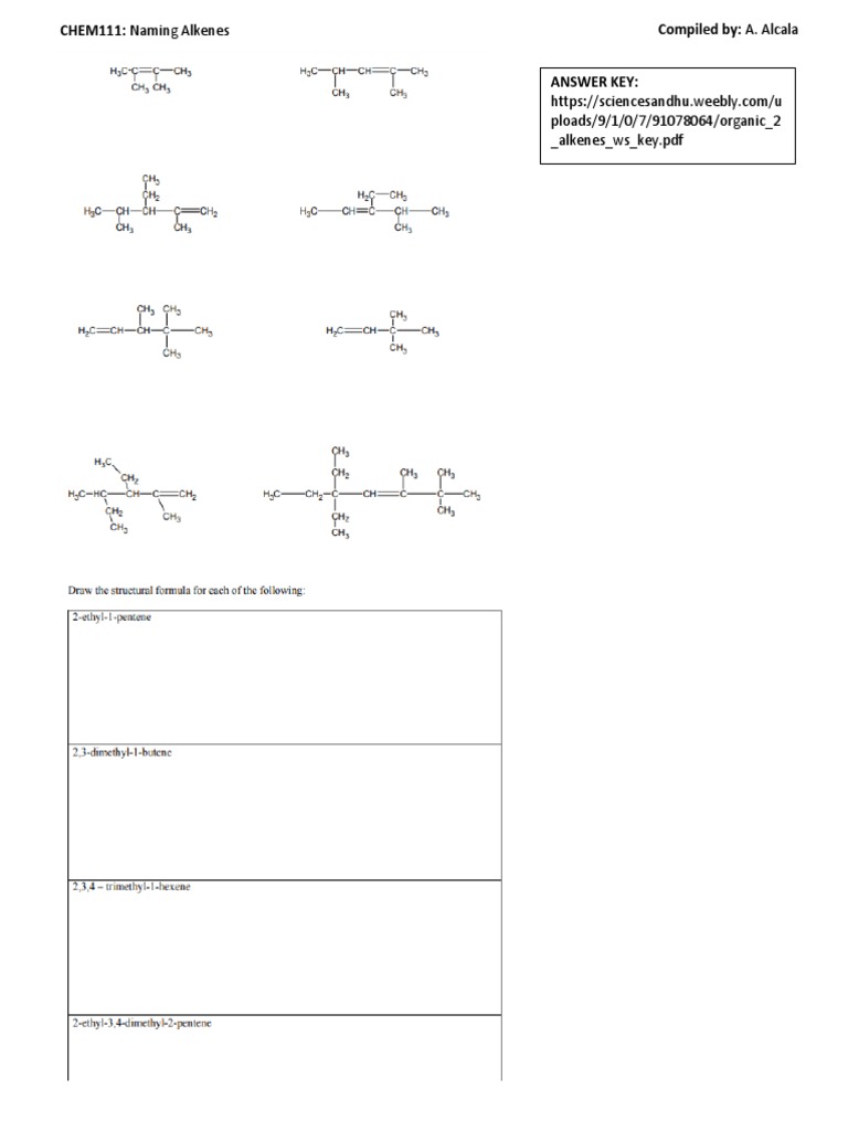 CHEM111 Alkenes Naming Guide | PDF | Science & Mathematics