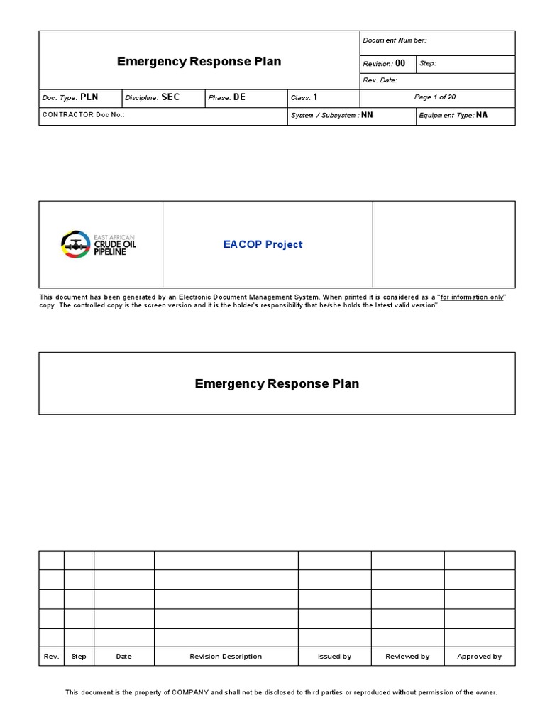 EACOP Emergency Response Plan | PDF | Emergency | Emergency Medical ...