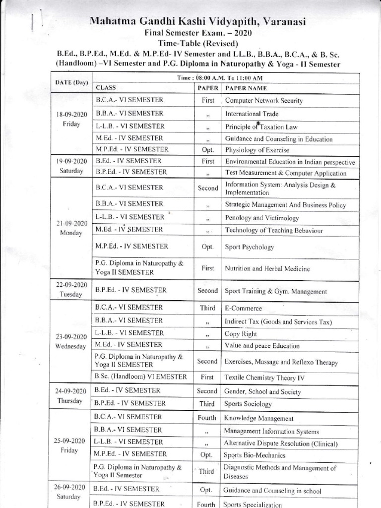 TimeTable - 881 LLB 6TH SEM | PDF | Academic Degree