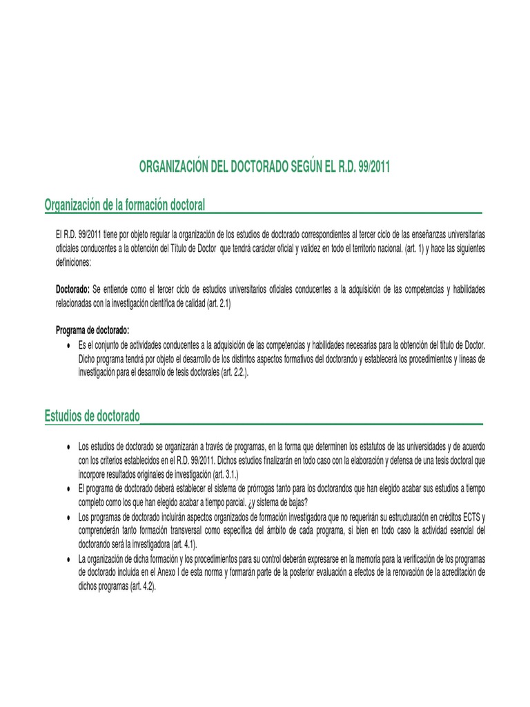 Resumen RD 99 | PDF | Doctorado | Licenciatura