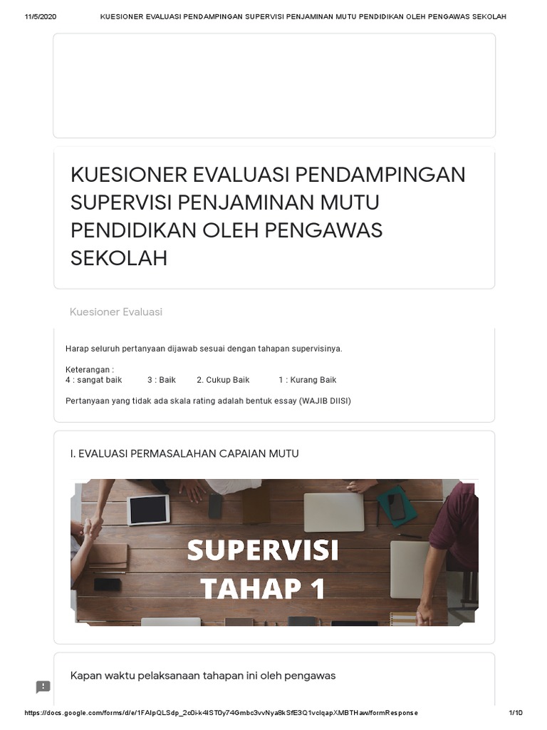 Kuesioner Evaluasi Pendampingan Supervisi Penjaminan Mutu Pendidikan Oleh Pengawas Sekolah-2 | PDF