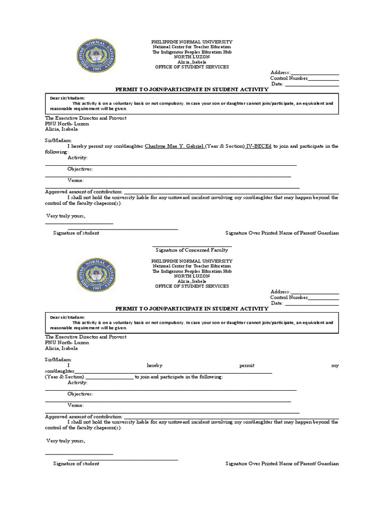 Student Activity Participation Permit | PDF | Government | Social ...