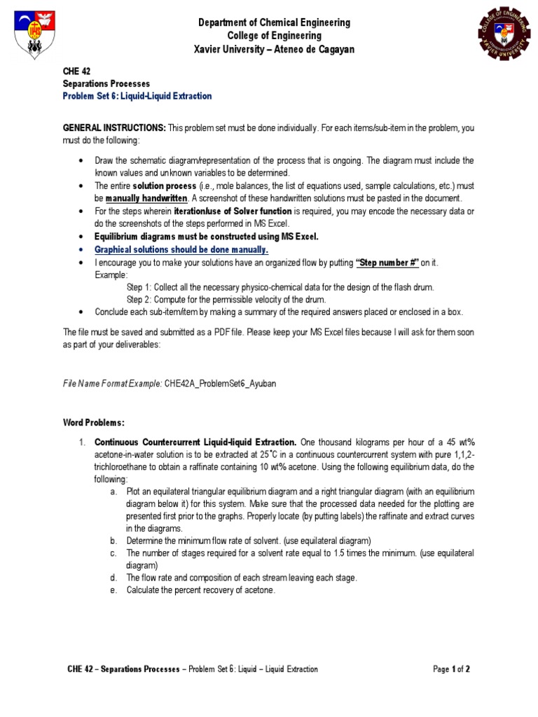 Liquid-Liquid Extraction Problem Set | PDF | Phase (Matter) | Chemical ...