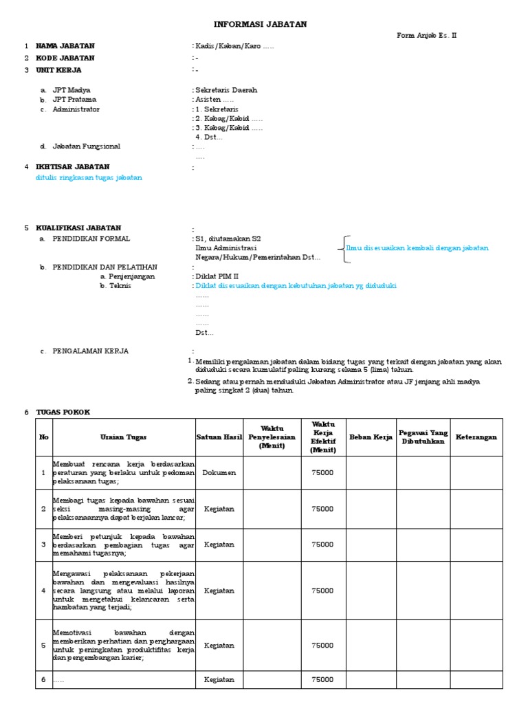 Form Anjab Es. II, III, IV Dan Pelaksana SKPK | PDF