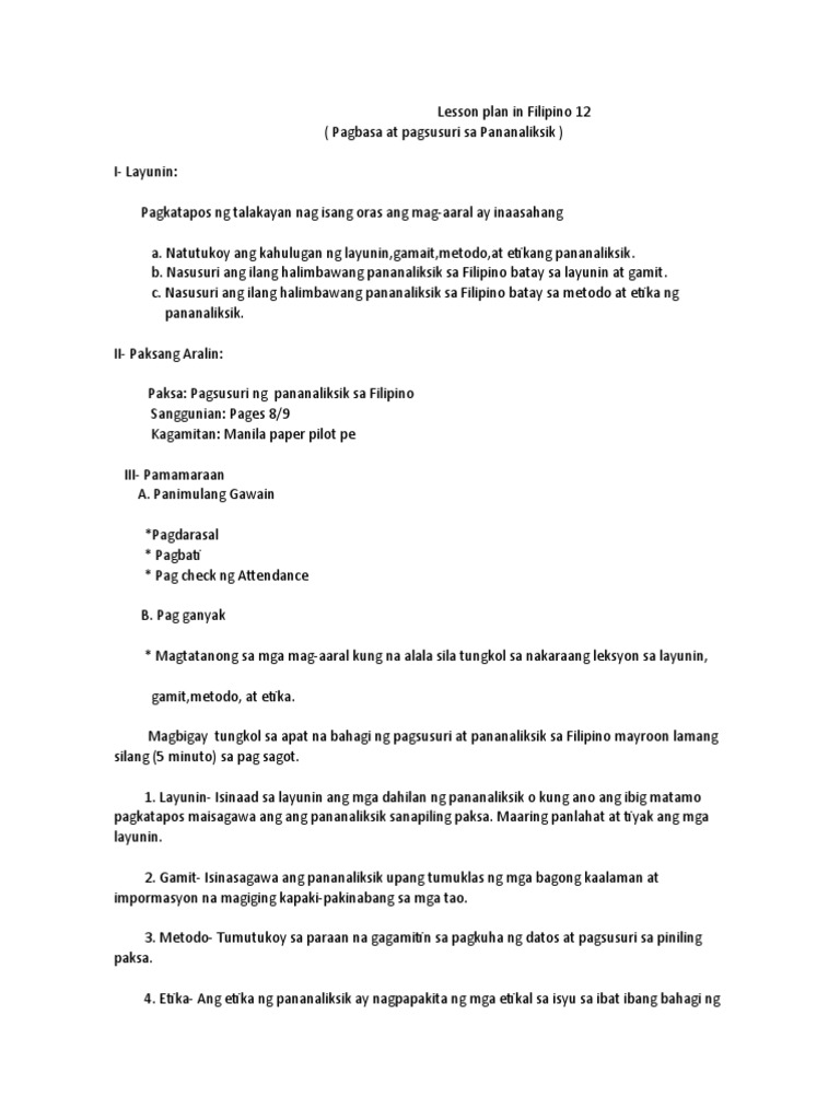 Semi Detailed Lesson Plan Filipino 12 | PDF