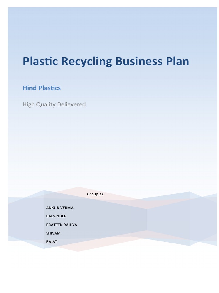 Hind Plastics: Plastic Recycling Plan | PDF | Plastic | Recycling