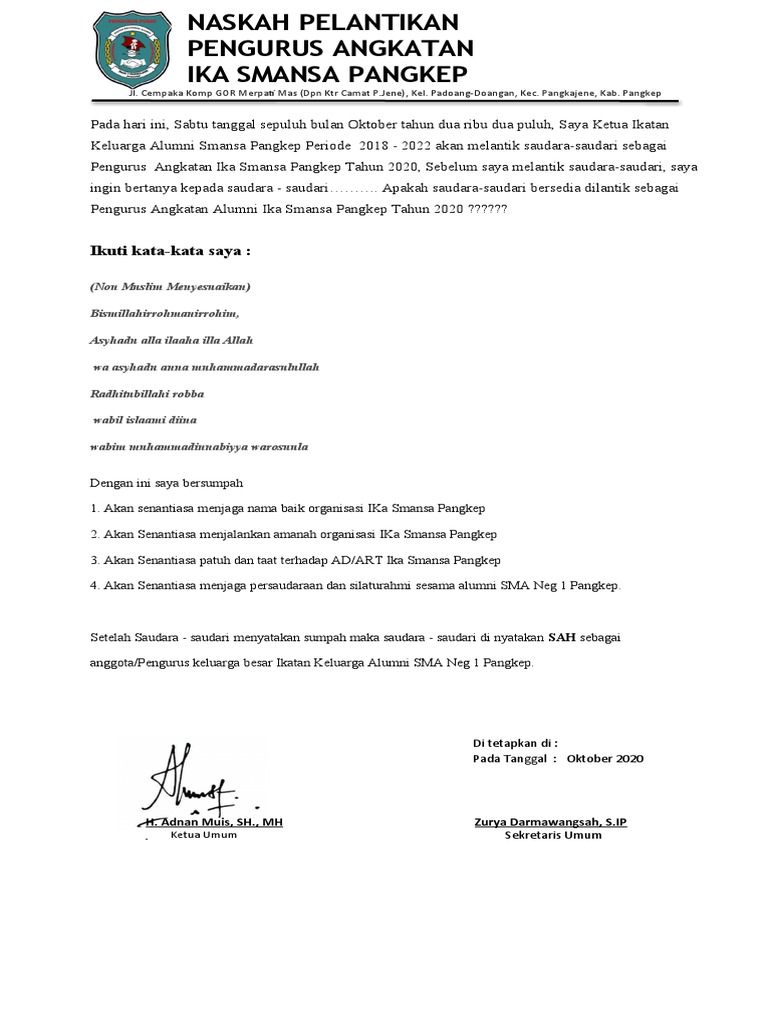 Naskah Pelantikan Ika 1 | PDF Naskah Pelantikan Ika 1 | PDF