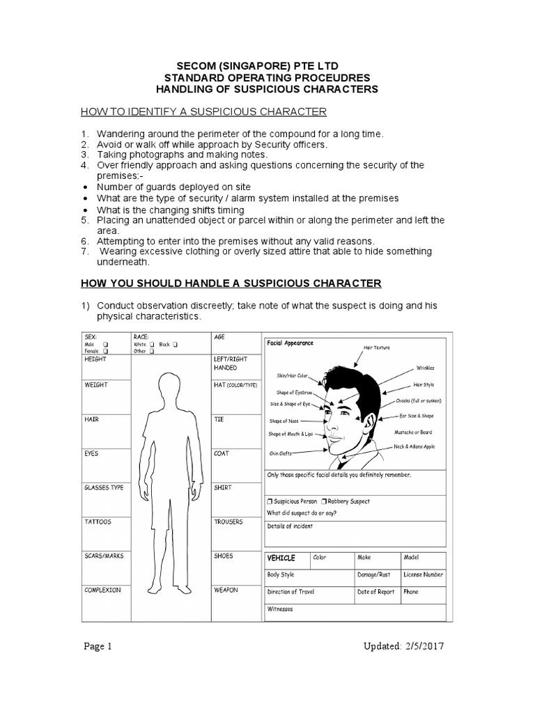 SOP Suspicious Person Vehicles Activities | PDF
