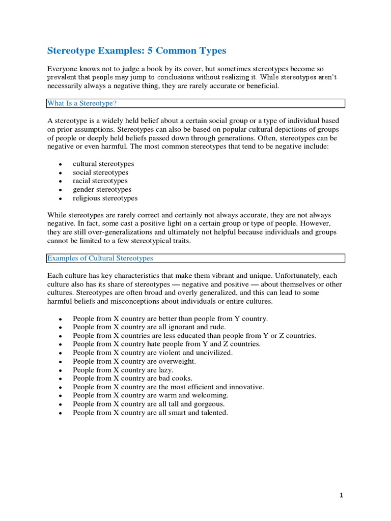 Stereotype Examples | PDF | Stereotypes | Gender