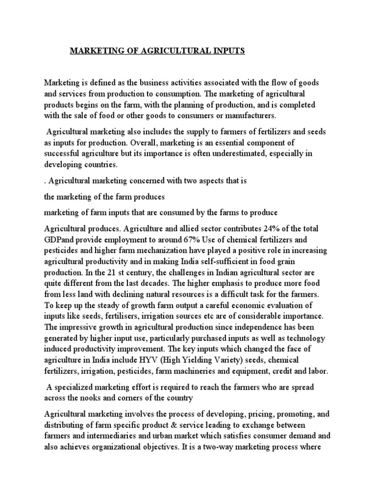 Marketing of Agricultural Inputs | PDF | Agriculture | Farms