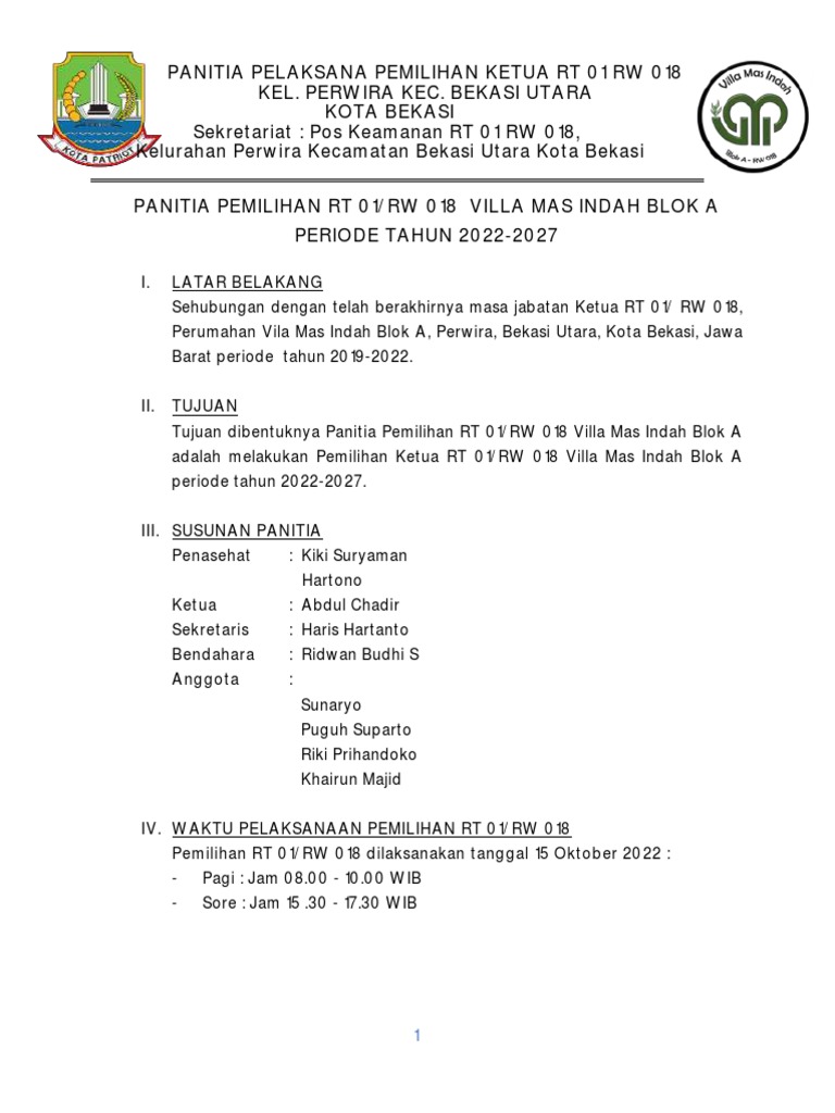 Panitia KETUA RT 01 RW 018 | PDF