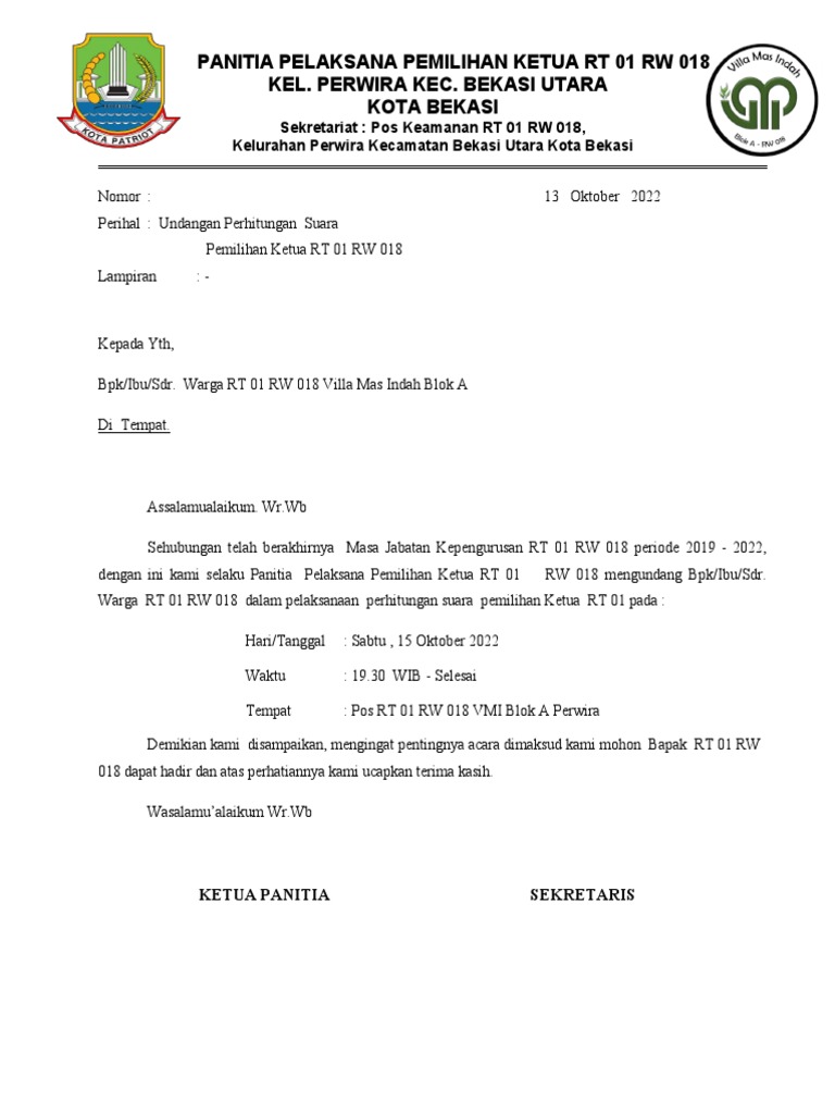 Undangan Pemilihan RT 01 RW 018 | PDF
